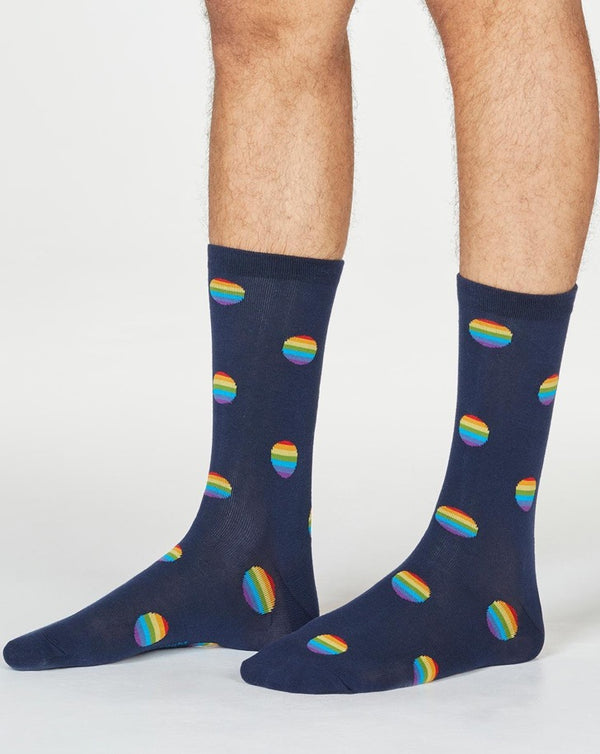Organic Cotton Rainbow Large Spot Socks- Navy - Jacob Little Pty Ltd